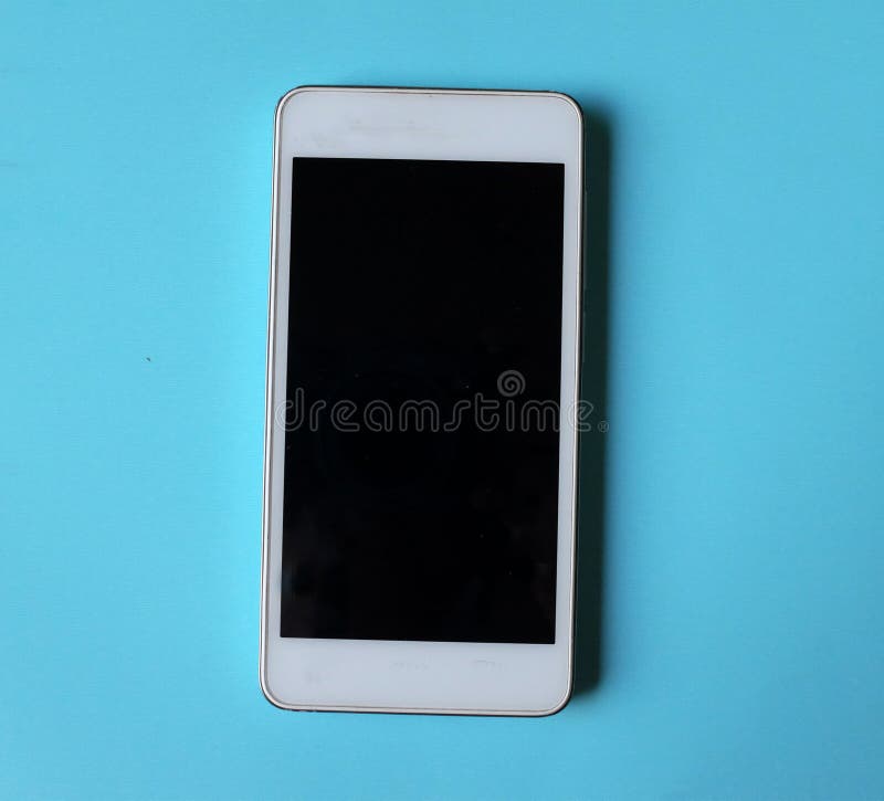 Smartphone Top View on a Blue Background. Stock Photo - Image of blue ...