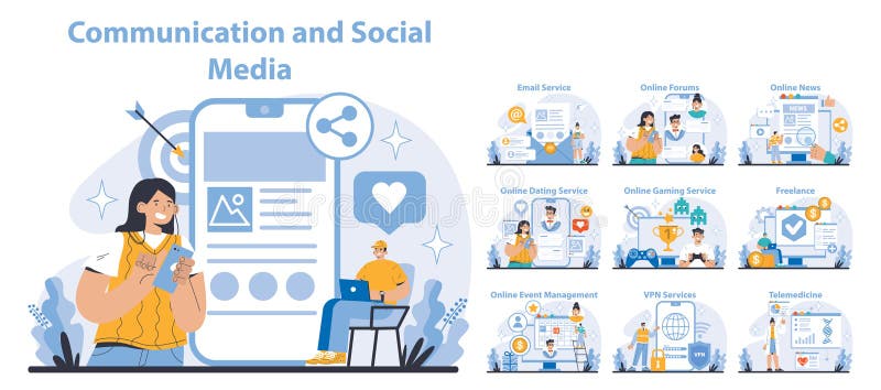 Communication and Social Media Concept. Flat Vector Illustration Stock ...