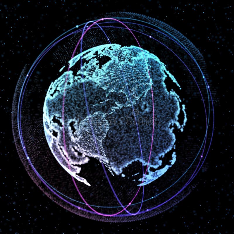 Communication in Space Satelitte. Connection Lines Around Earth Globe ...