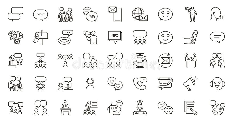 Communication, Speaking and Talking Vector Editable Thin Line Icon Set ...