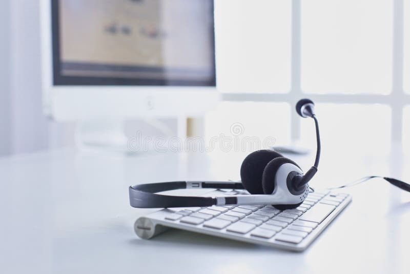 Headset Headphones Telephone and Laptop in Call Center Stock Photo ...