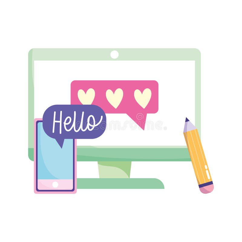 Communication and Technology, Computer Smartphone Pencil Idea Cartoon ...