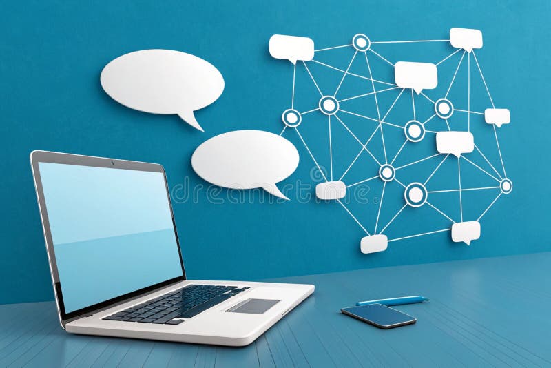 Communication Technology, Social Networking, Internet and Online Messaging Concept, White Empty ...