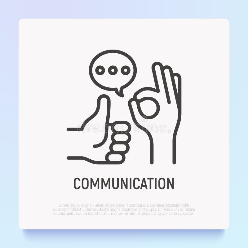 Communication Thin Line Icon: Thumbs Up, Ok Gesture and Speech Bubbles ...