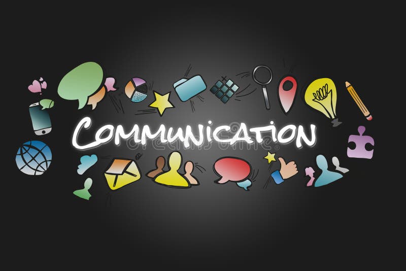 Communication Title Isolated on a Background and Surounded by Mu Stock ...