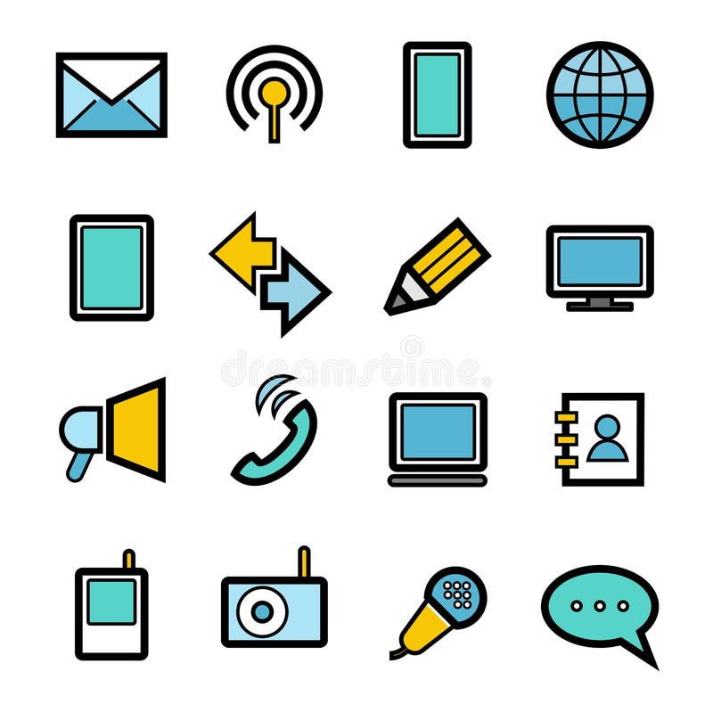 Communication Tools, Icons, Set, Color Stock Vector - Illustration of ...