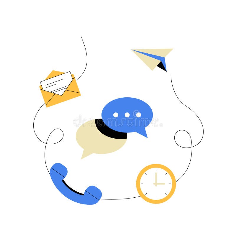 Communication Tools and Messaging Icons in Flat Vector Illustration ...