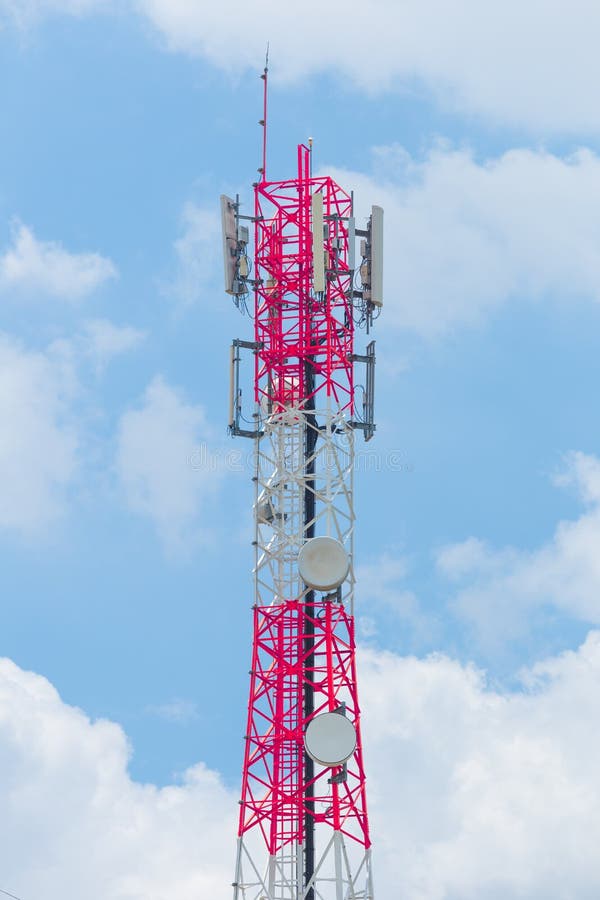 Communication Tower with Antenna and Satellite Dish Telecom Network on ...