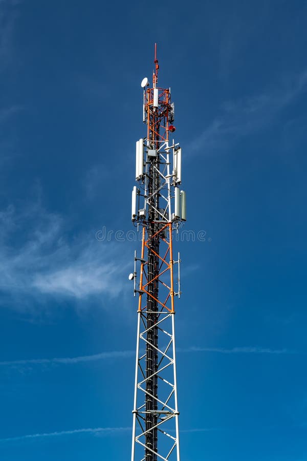 Communication Tower with Antennae and Satellite Dishes Stock Photo ...
