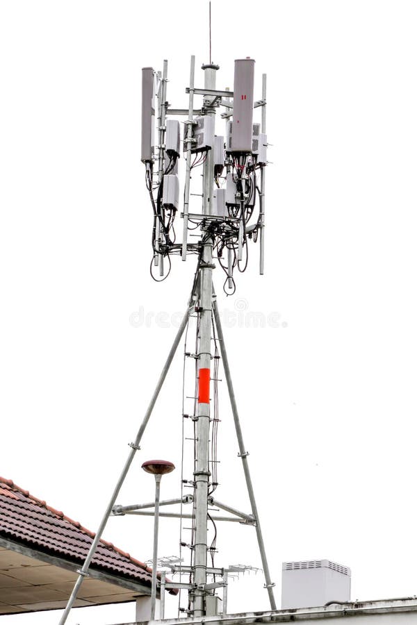 Communication Tower with Antennas on the Top of Building Isolate on ...