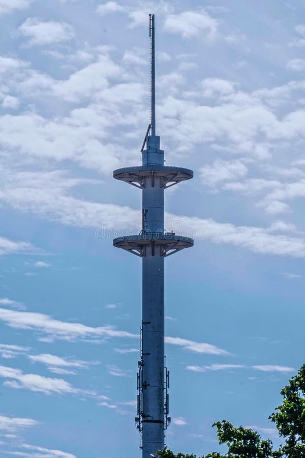 Communication Tower in the Blue Sky, Vertical Shot Stock Image - Image ...