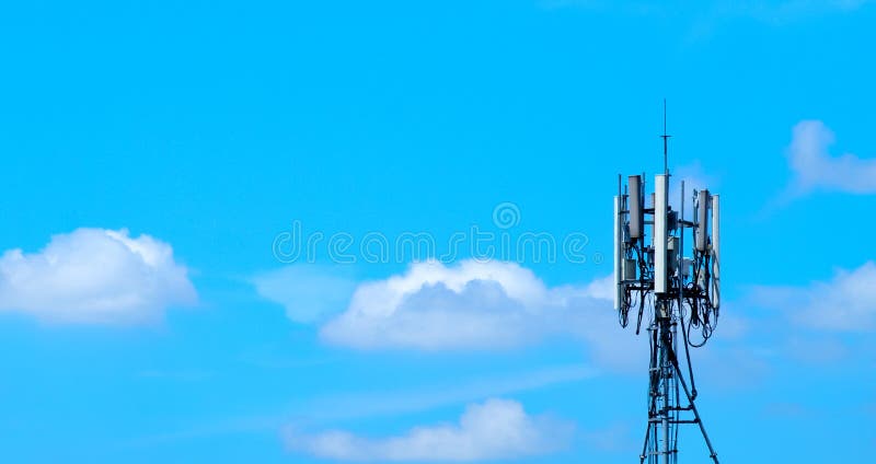 Horizontal of Communication Tower with Cloudy and Blue Sky with Space ...