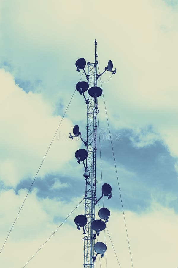 Communication Tower, High Power Wifi Antenna Post Stock Photo - Image ...