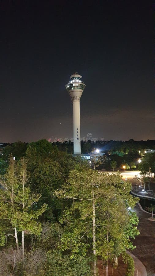 Communication Tower Klia at Night View Stock Photo - Image of flight ...