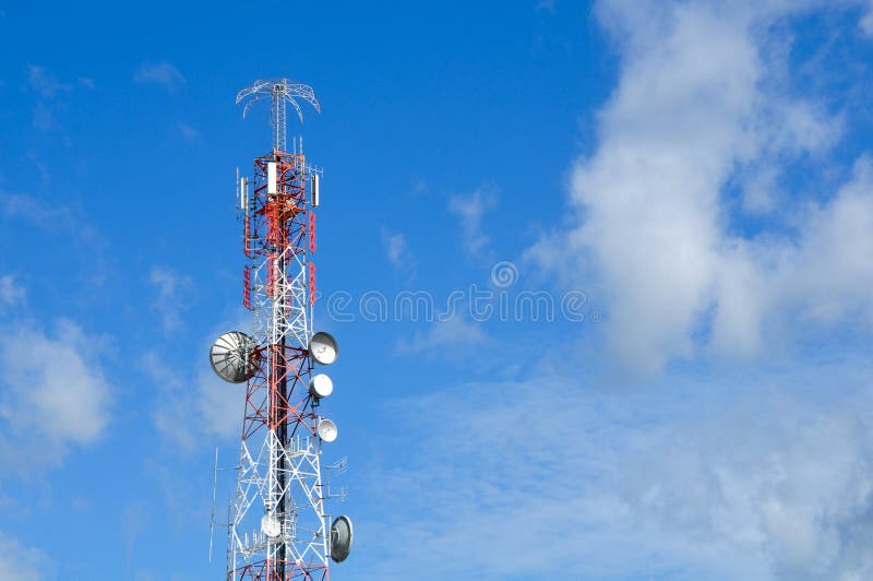 Communication Tower Over a Sky Stock Image - Image of plate, station ...