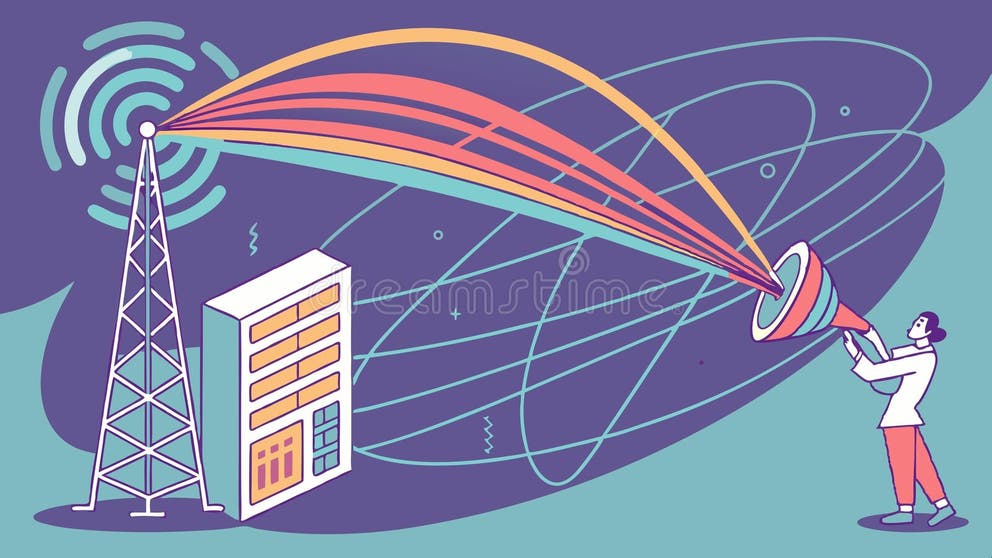 Communication Tower Rainbow Arc, Network Technology and Colorful Sky. Vector Design Generative ...