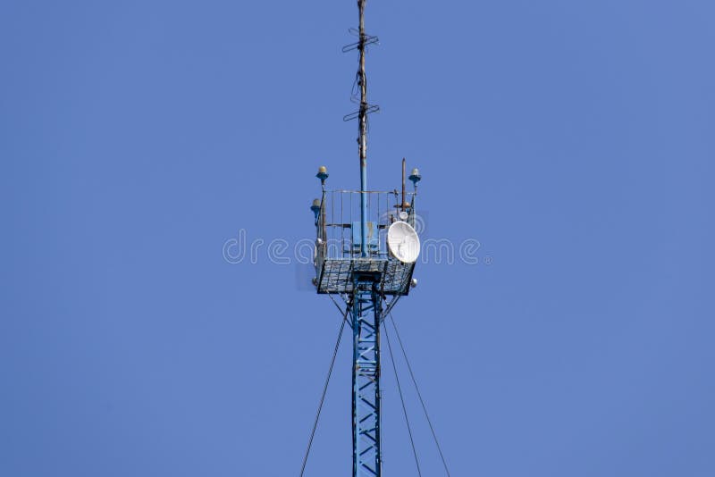 Communication Tower with Repeaters and Satellite Dish Stock Image ...
