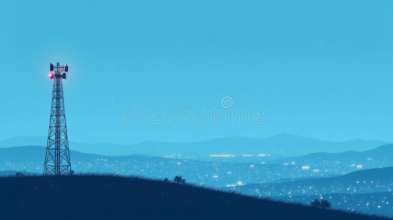 Communication Tower Silhouette: Nightscape with a Tower Emitting Light ...