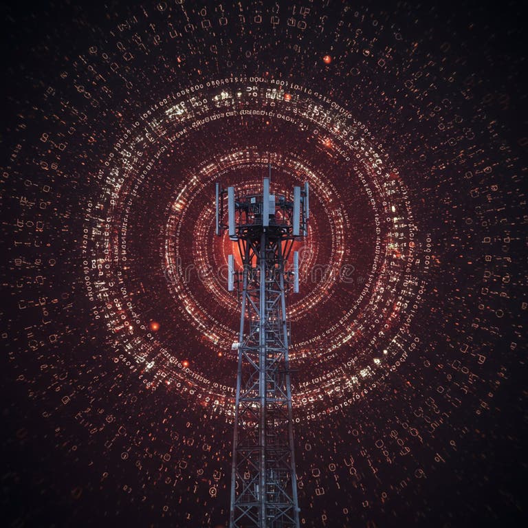 A Communication Tower Stands Prominently Against a Dark Backdrop ...