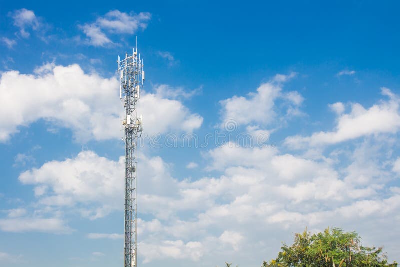 The Communication Tower Technology and Blue Sky Stock Photo - Image of ...
