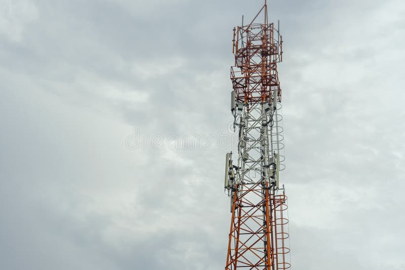 Communication Tower Transmission Signal with Blue Sky Stock Image ...