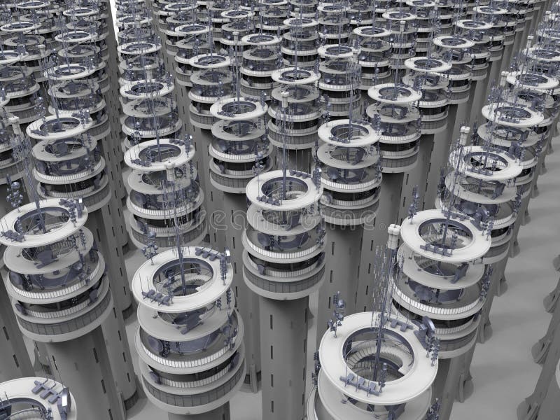 Communication towers array stock illustration. Illustration of ...