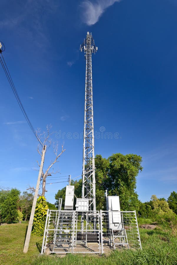 Communication Towers on Blue Sky Stock Photo - Image of repeat, receive ...