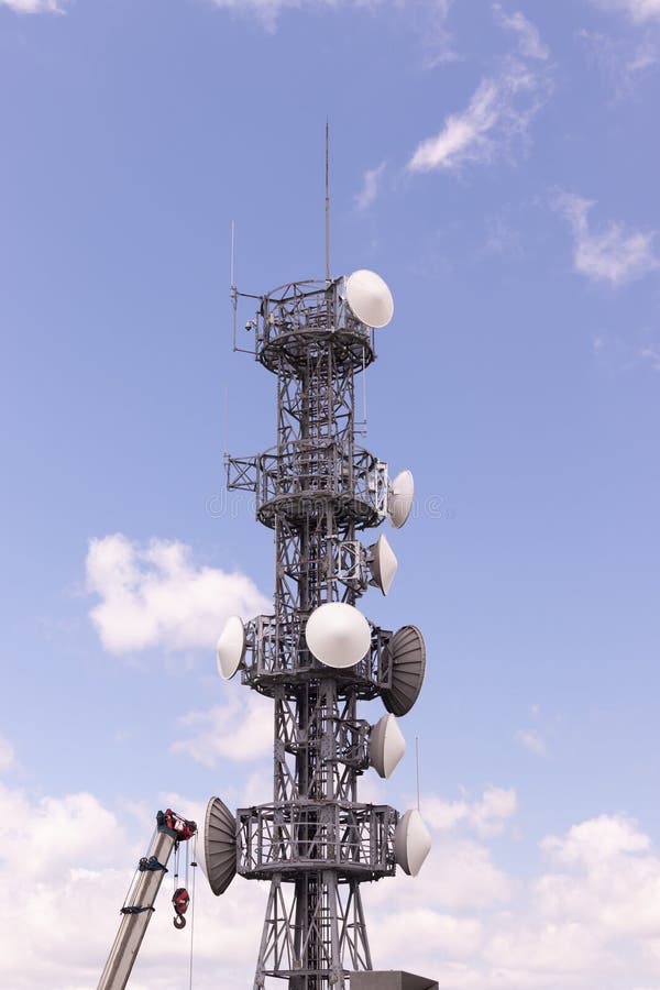 Communication Transmitter Tower with Sky and Cloud Stock Photo - Image ...