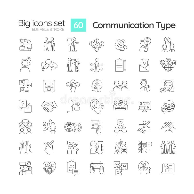 Communication Type Linear Icons Set Stock Vector - Illustration of ...