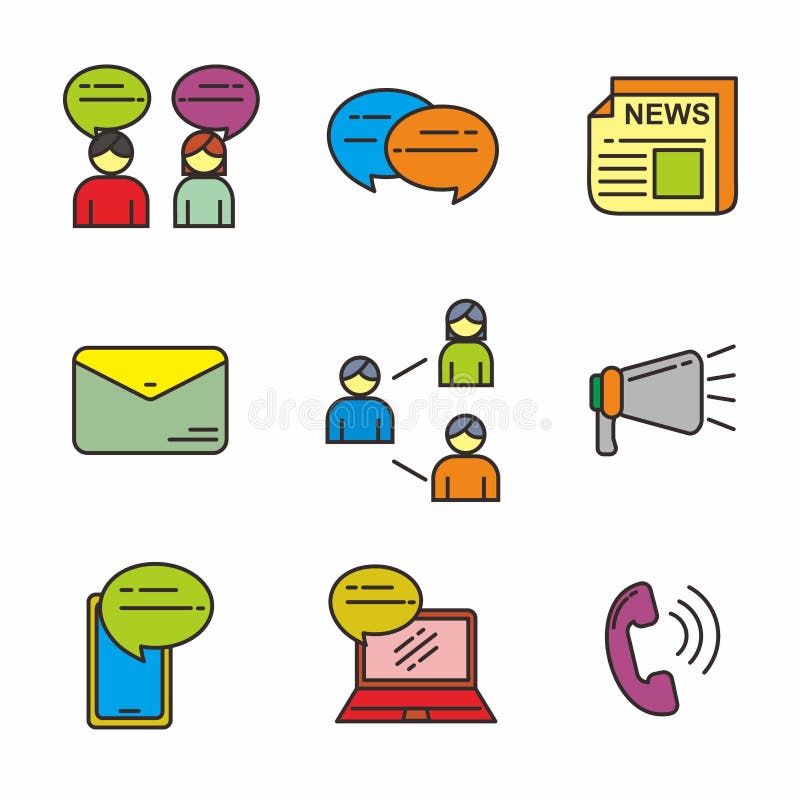 Set of Communication Related Vector Illustration. Communication Icons ...