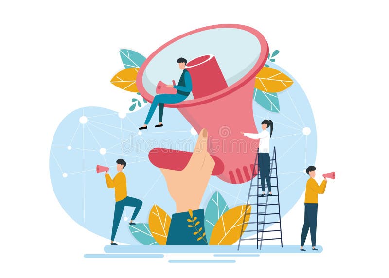 Communication Vector Illustration with People and Megaphone Over White ...
