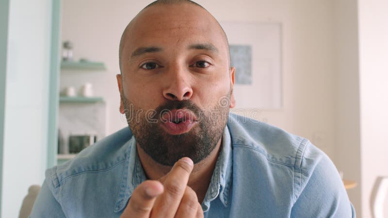 Communication, Video Call and Deaf a Man Using ASL on Webcam ...