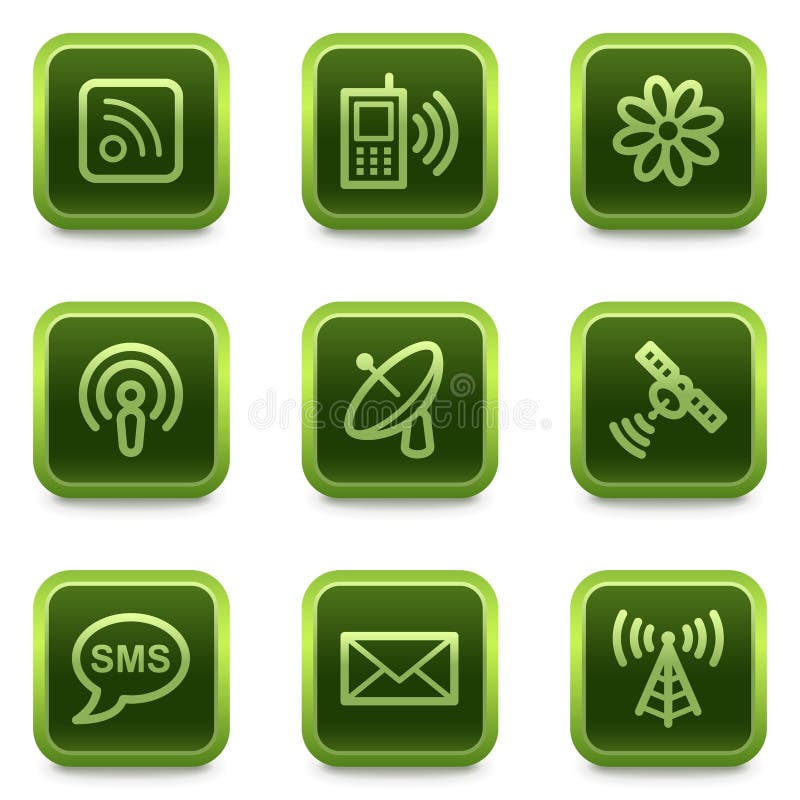 Communication Web Icons, Green Square Buttons Stock Vector ...