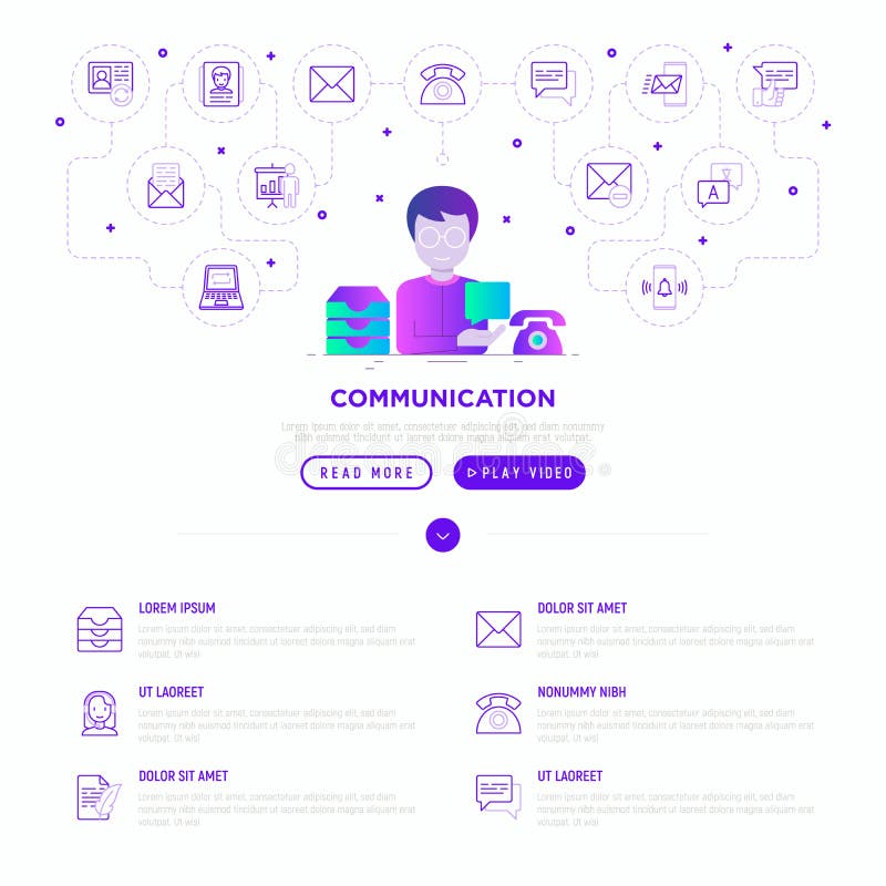 Communication Web Page Template: Man with Speech Bubble, Inbox E-mail ...