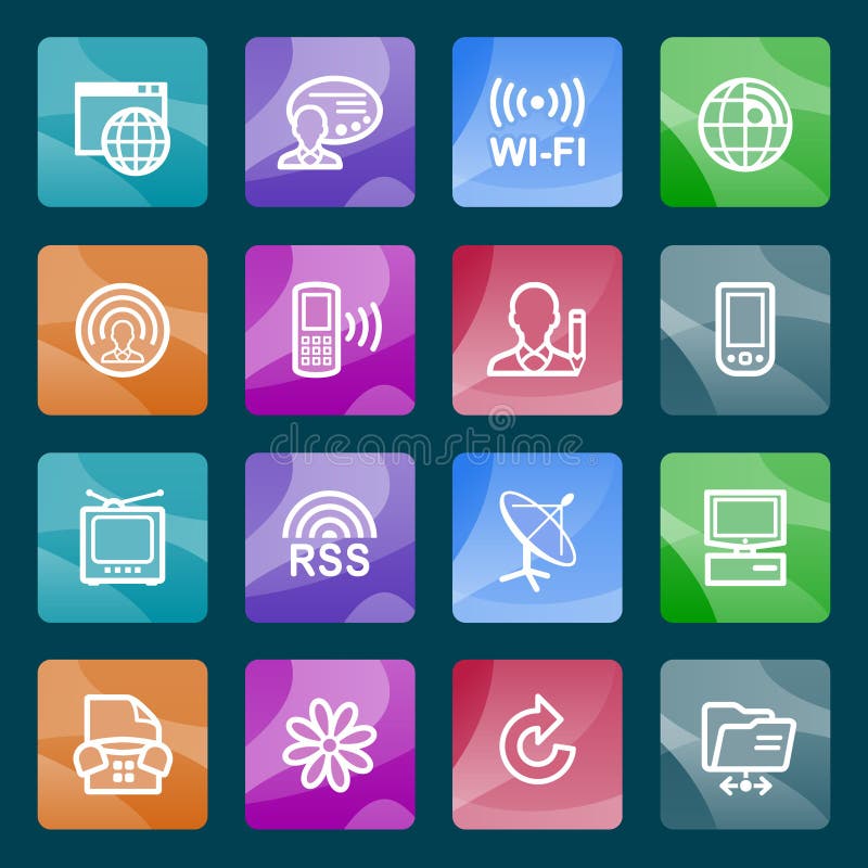 Communication White Icons on Color Buttons. Stock Vector - Illustration ...