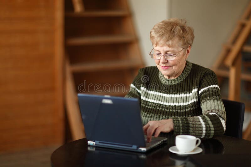 Portrait of Elderly Lady with Computer Stock Photo - Image of face ...