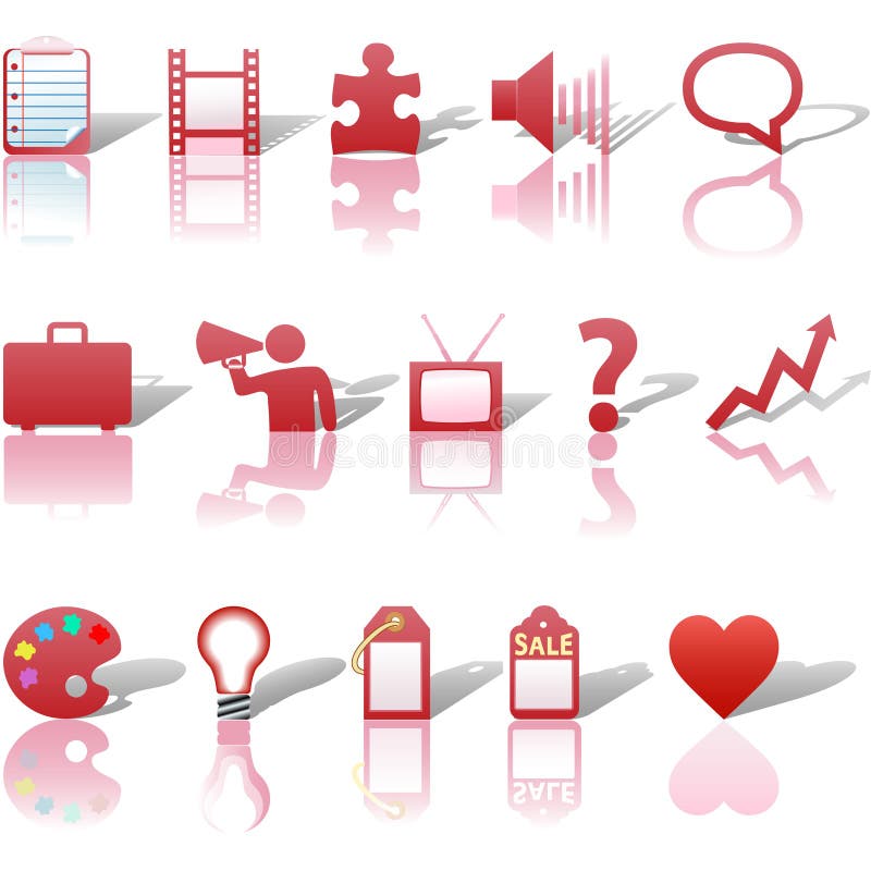 Communications Business Icons Reflections Red 3 Stock Vector ...