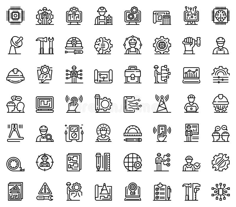 Communications Engineer Icons Set, Outline Style Stock Vector ...