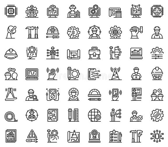 Communications Engineer Icons Set, Outline Style Stock Vector ...