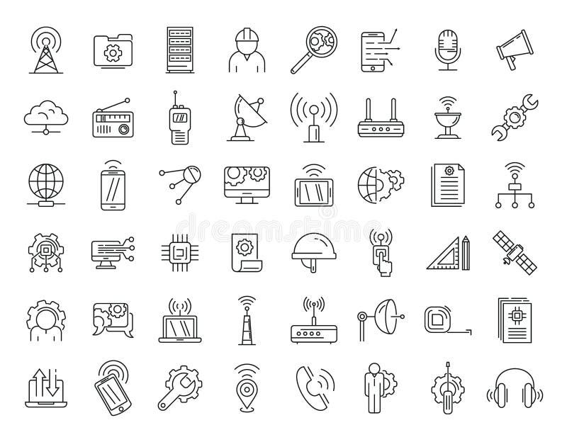 Communications Engineer Icons Set, Outline Style Stock Vector ...