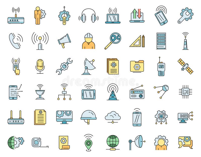 Communications Engineer Icons Set Vector Color Line Stock Vector - Illustration of linear, work ...