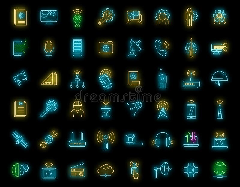 Communications Engineer Icons Set Vector Neon Stock Vector ...