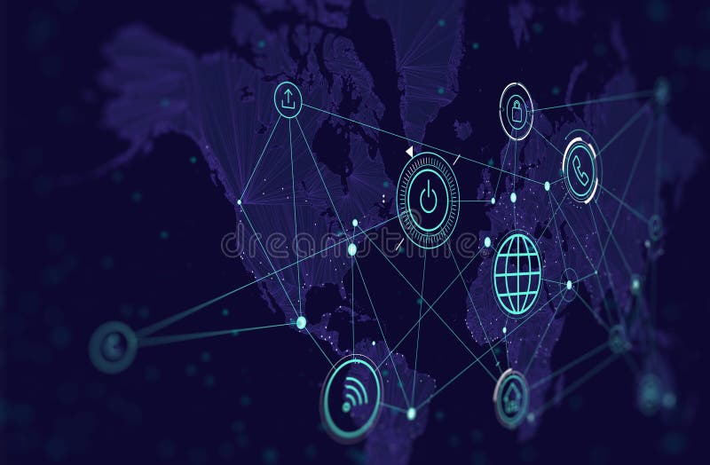 Communications Network Map of the World, Centered in the American ...