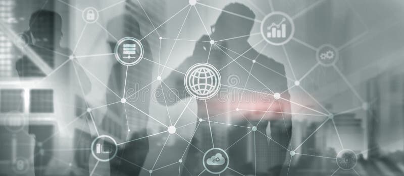 Communications Project. Graphics on the Background of Office Workers ...