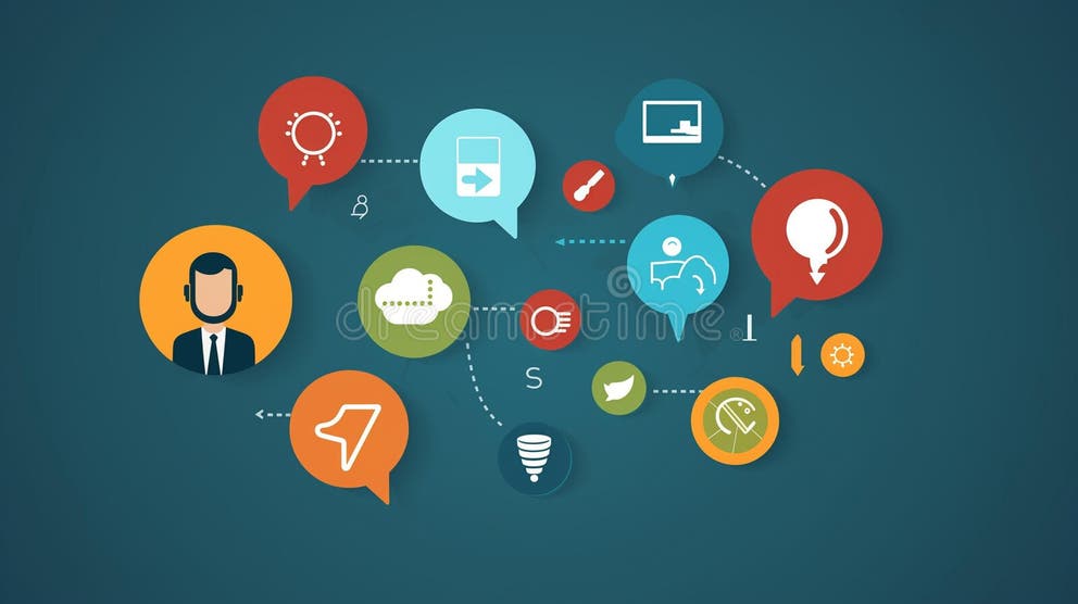 Communications and Technology Concepts Connected in a Colorful Graphic ...