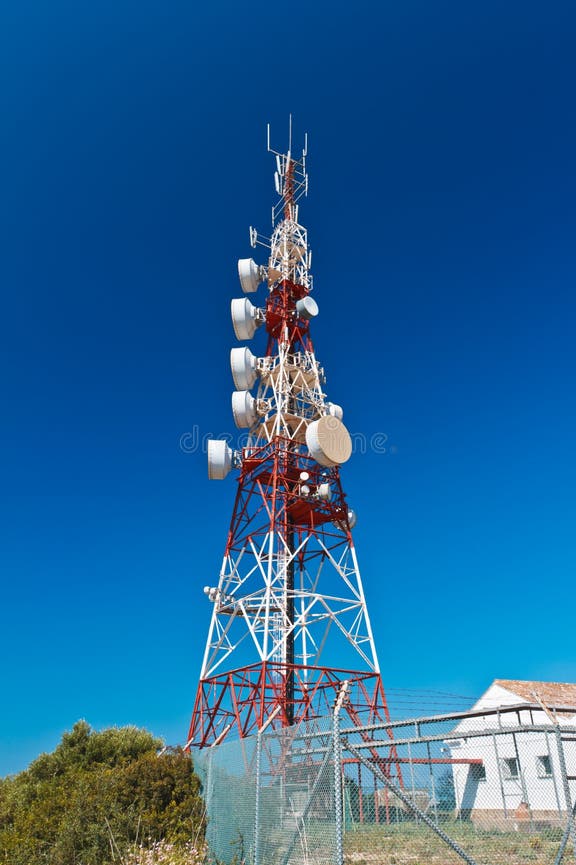 Communications Tower with Several Comunication Dish Stock Photo - Image ...