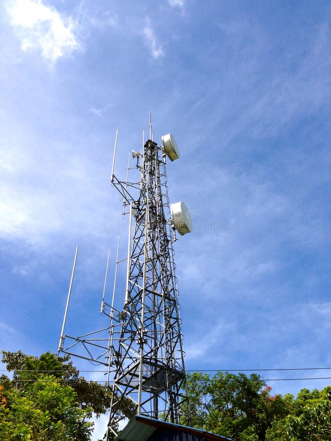 Communications Tower with Blue Sky Stock Image - Image of digital ...