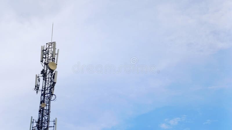 Communications Tower and 4G Tower Connection Wireless on the Sky Stock ...