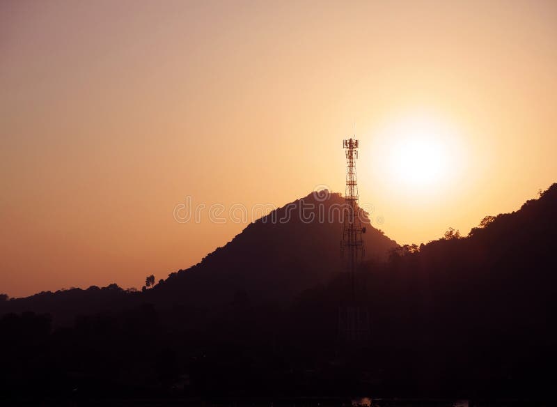 Communications Tower with Sun Light Stock Photo - Image of satellite ...