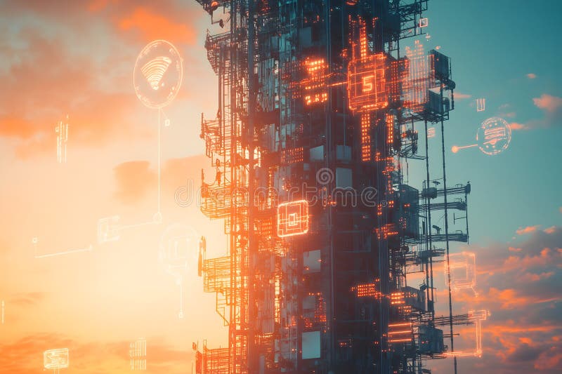 Communications Tower Transmitting Signals with Futuristic Network ...